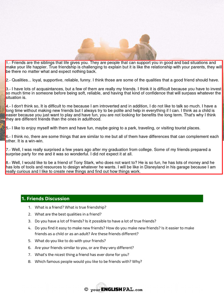 Your English Pal ESL Lesson Plan Friends Student v5 | PDF