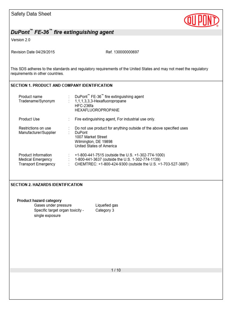 MSDS FE 36 Dupont | PDF MSDS FE 36 Dupont | PDF
