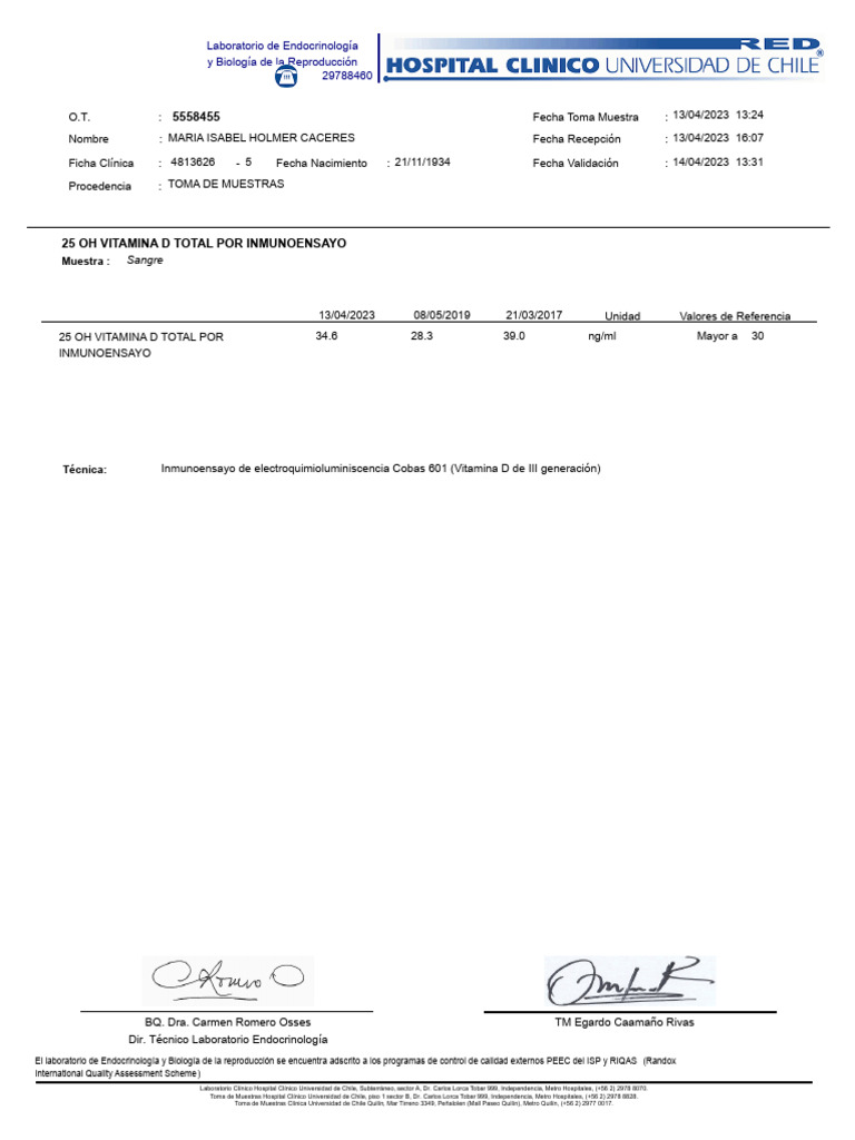 Examen 25 Oh Vitamina D Total Por Inmunoensayo - Mamá 13 Mar 2023 | PDF