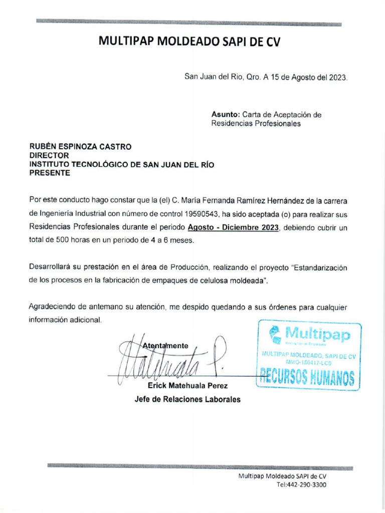 Carta de Aceptación | PDF