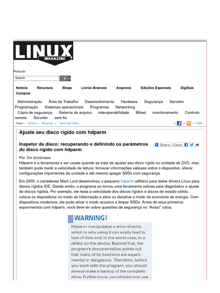 Ajuste Seu Disco Rígido Com Hdparm Linux Magazine | PDF