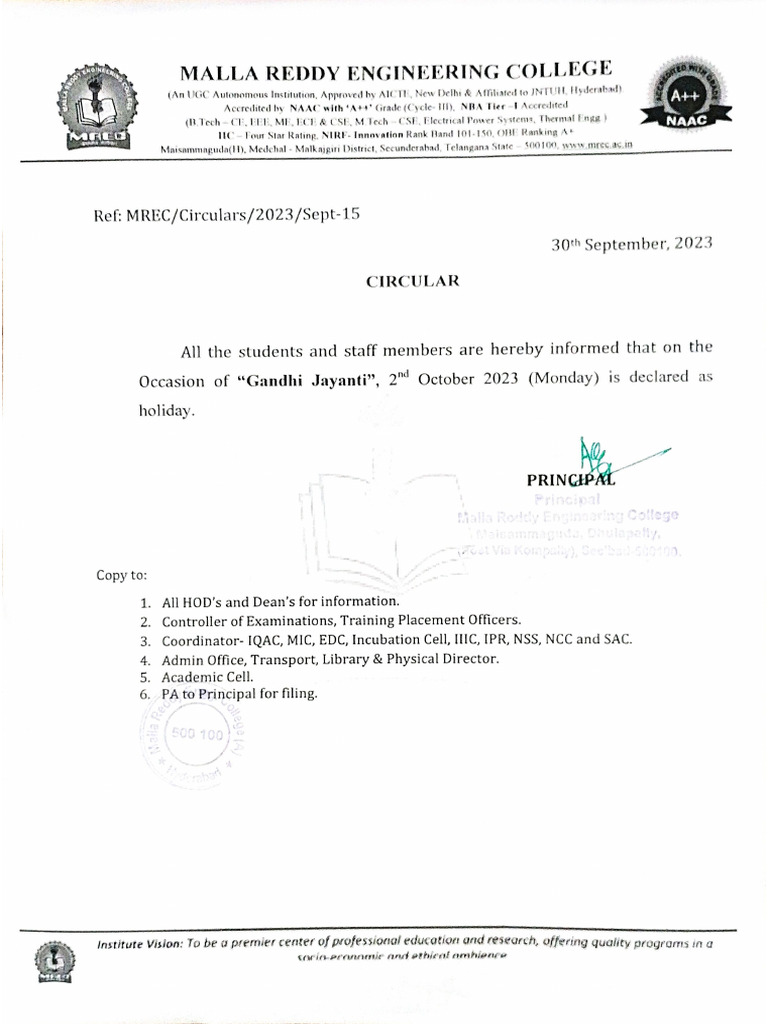 Circular For Holiday | PDF