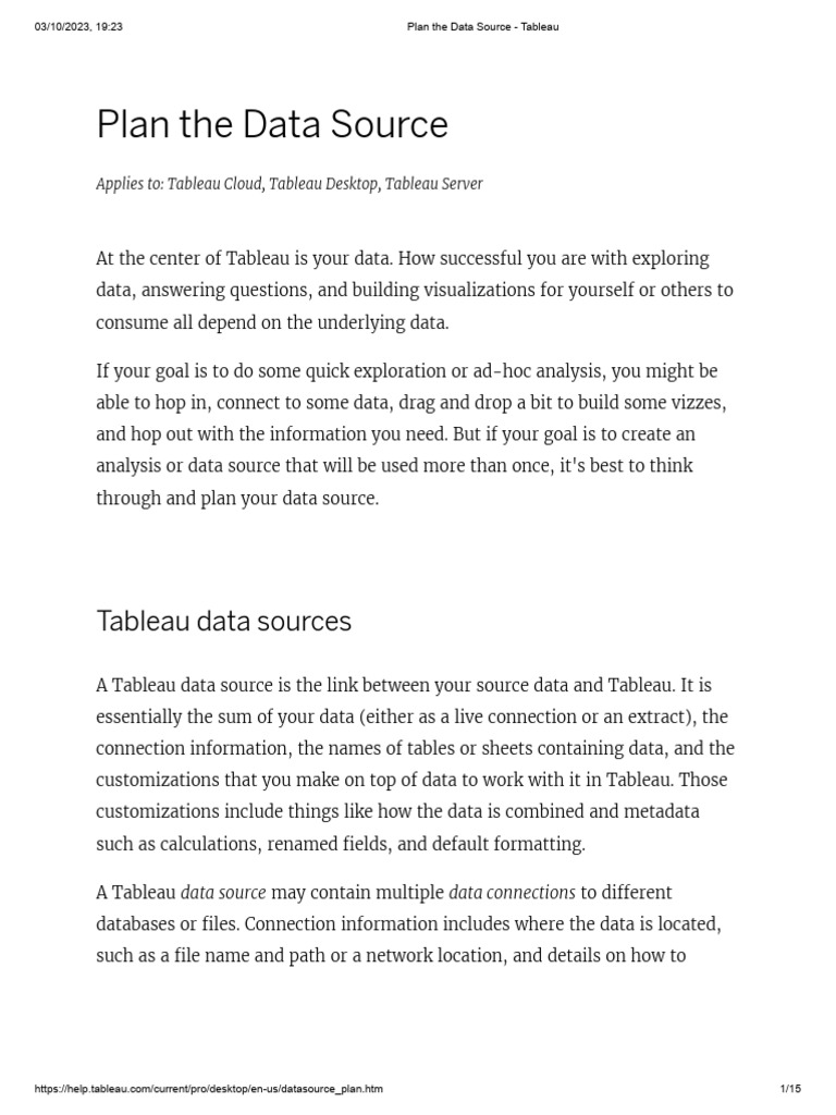 Plan The Data Source - Tableau | PDF | Table (Database) | Databases