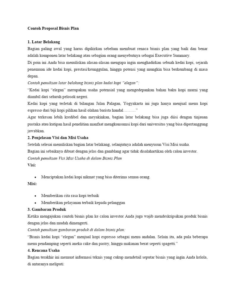 Contoh Proposal Bisnis Plan | PDF