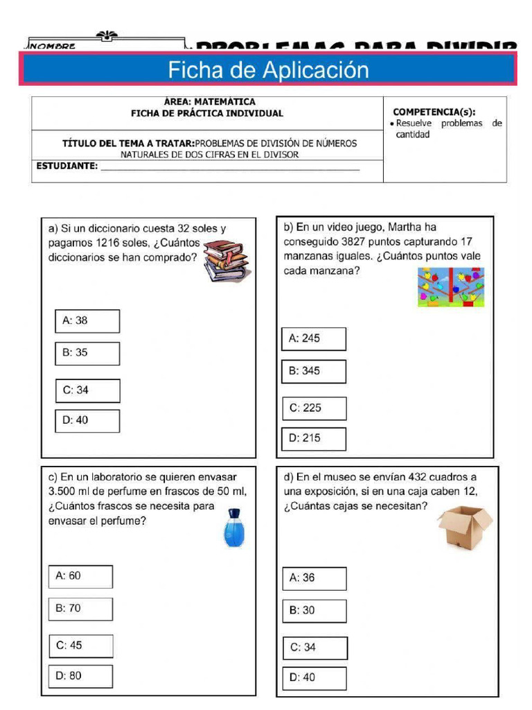 Problemas de Division de Una y Dos Cifras | PDF