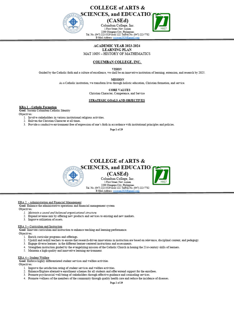 Syllabus Mat100n History of Mathematics r2023 | PDF