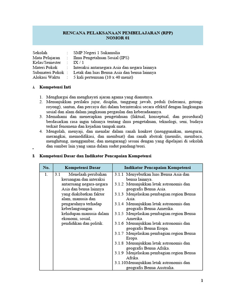 05 RPP 01 Ips 9 Kurtilas 2019-2020 | PDF
