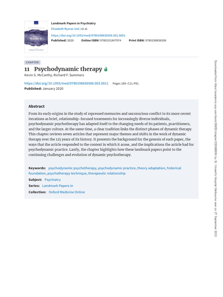 Landmark Papers - Psychodynamic Therapy | PDF | Science & Mathematics