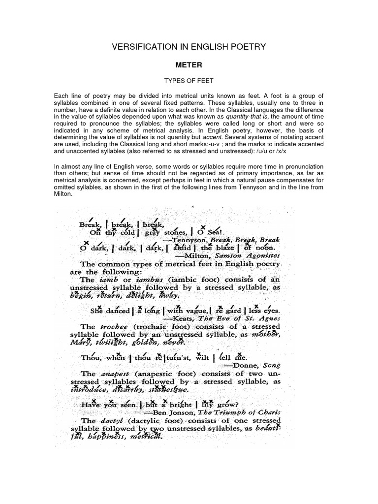 VERSIFICATION IN ENGLISH POETRY | PDF