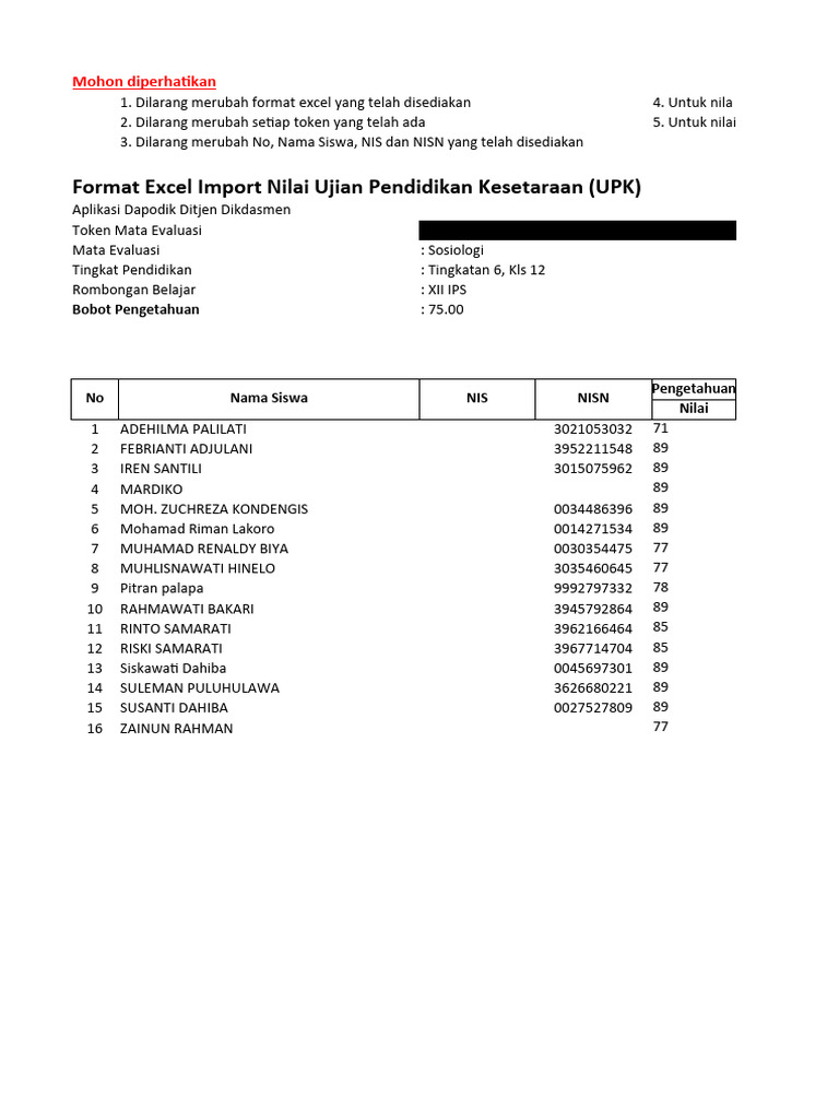 Format Nilai Upk 20222 XII IPS Sosiologi | PDF