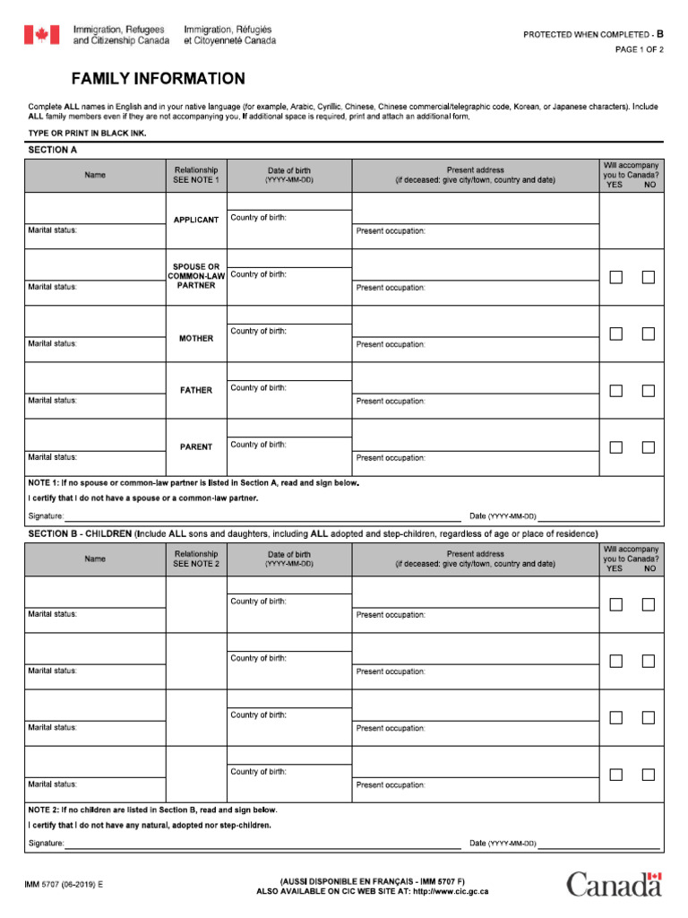 Forhtml Form Imm5707 Family Information Canada | PDF