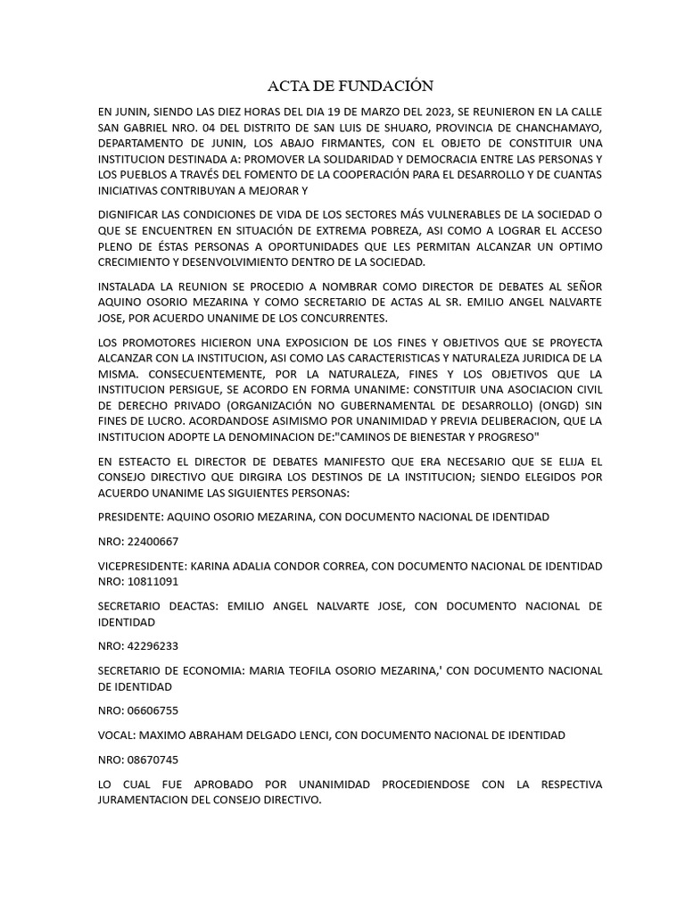 Introducir 60 Imagen Modelo De Acta De Fundacion De Una