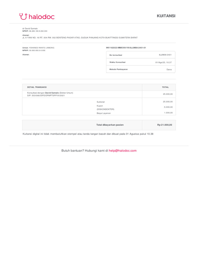 Kuitansi: INV/182023/MMXXIII/VIII/8JJM08-2401-01 | PDF