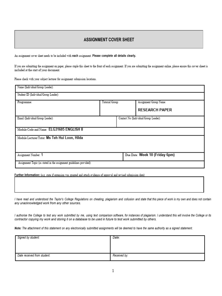 Assignment Cover Sheet & Guidelines | PDF