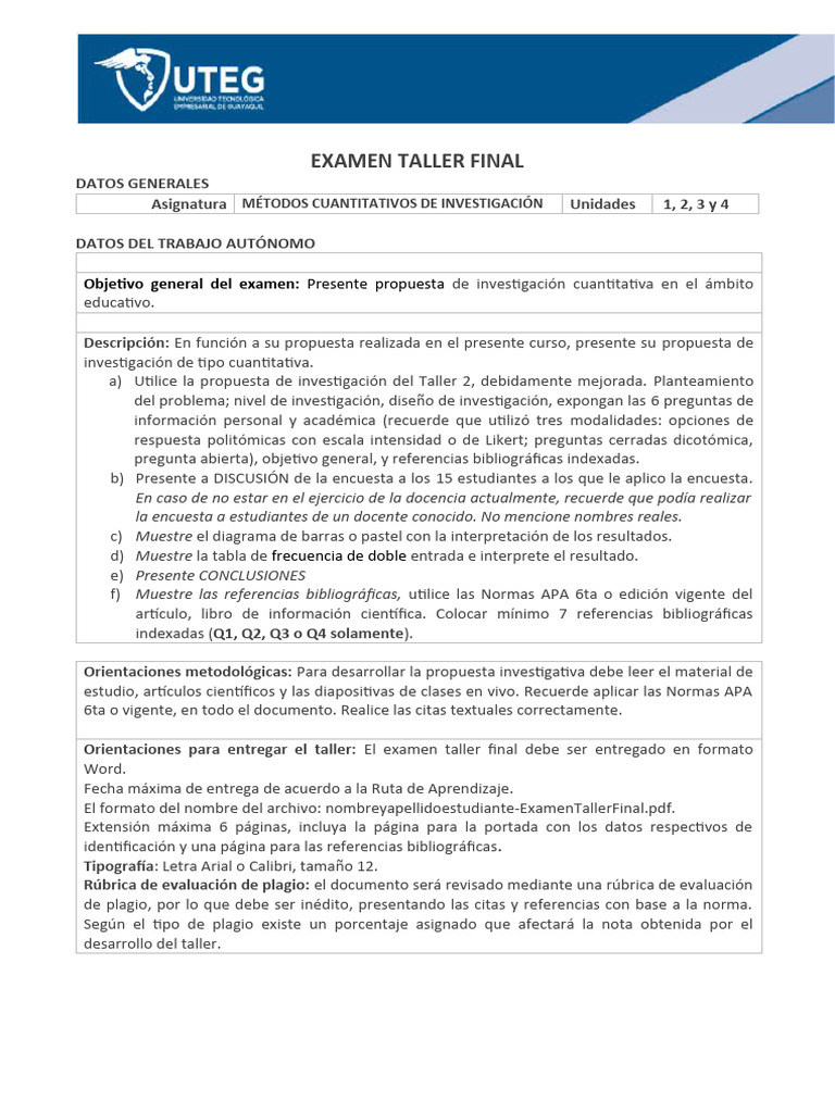 Examen Taller Final M13 Metodos Cuantitativos G28 | PDF