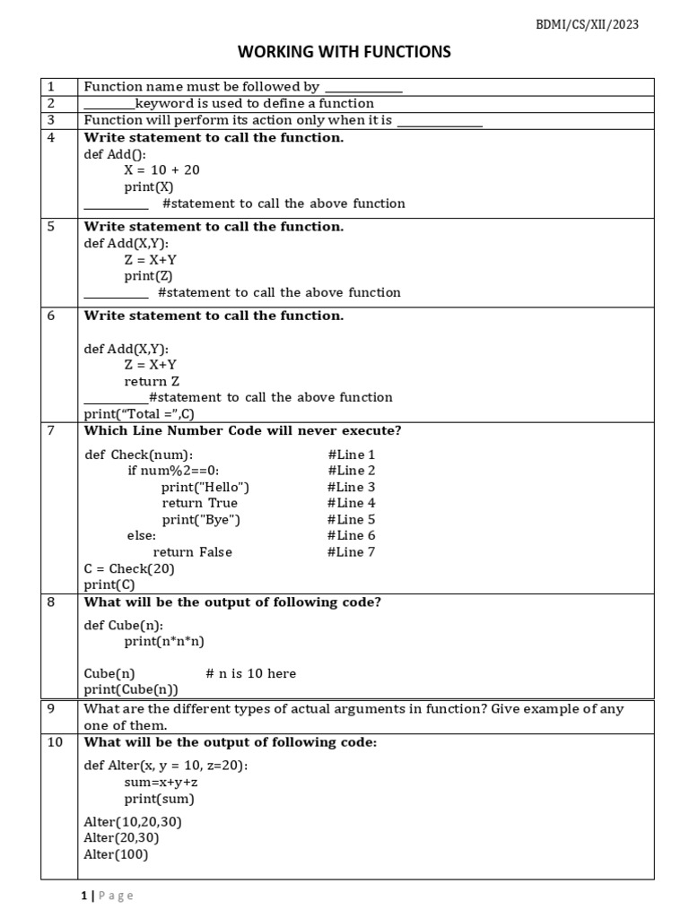 12 Cs Working With Function Pdf