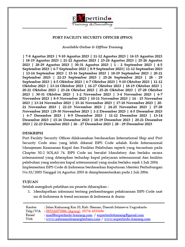 Port Facility Security Officer (Pfso) | PDF