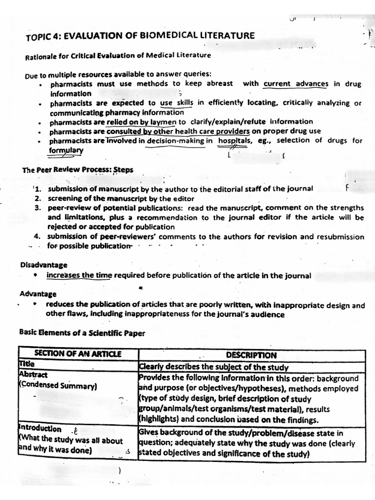 Unit 4: Evaluation of Biomedical Literature | PDF