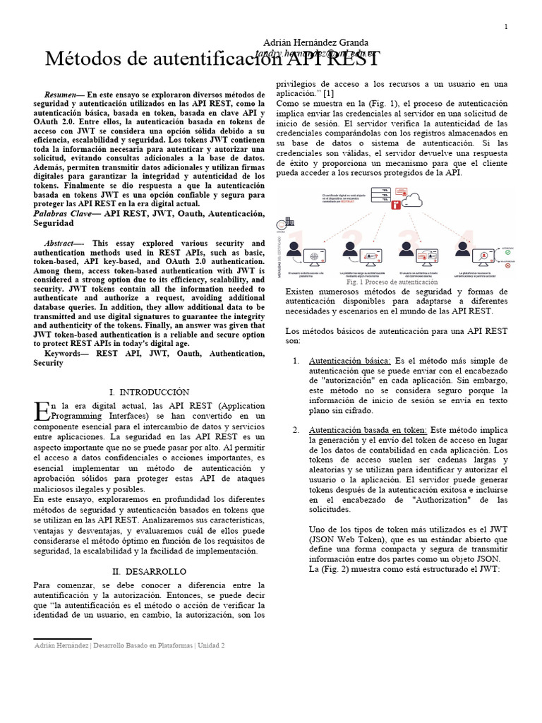 Metodos de Autenticación para API REST | PDF