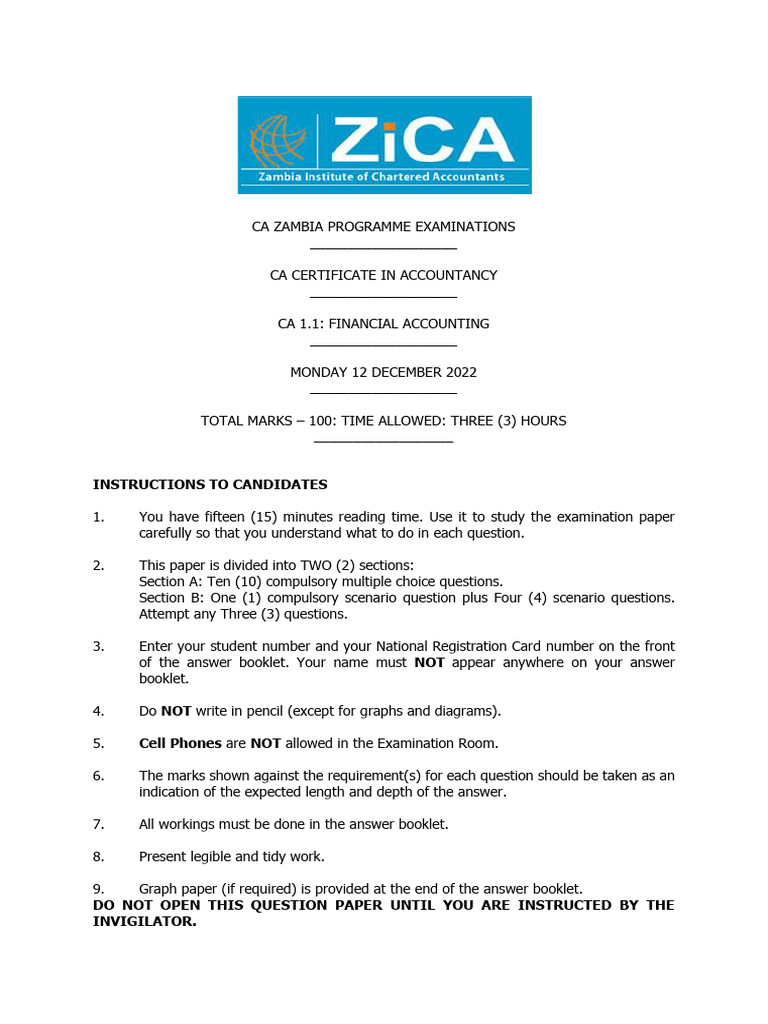 CA Zambia Dec 2022 Exam Session Qa | PDF