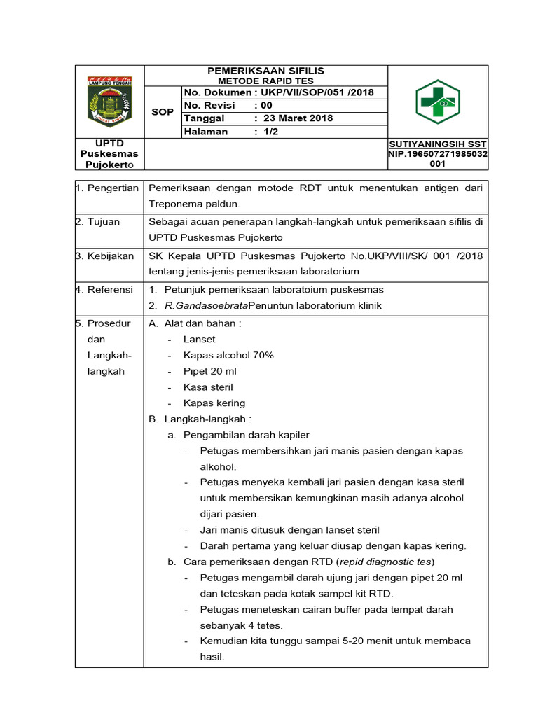 051 Pemeriksaan Sifilis Metode RDT | PDF