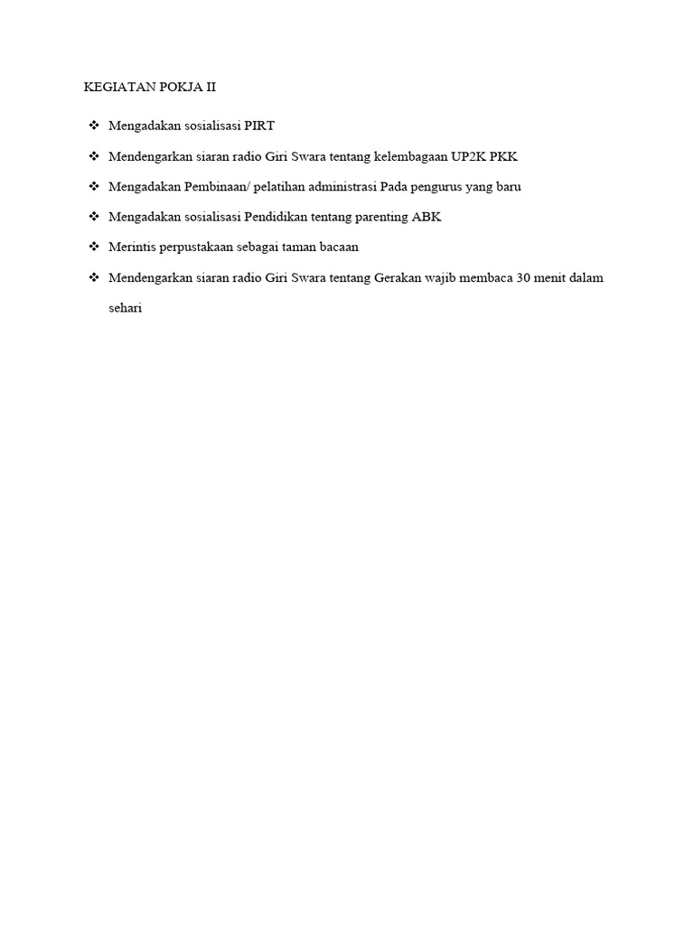 Kegiatan Pokja Ii 2022 | PDF