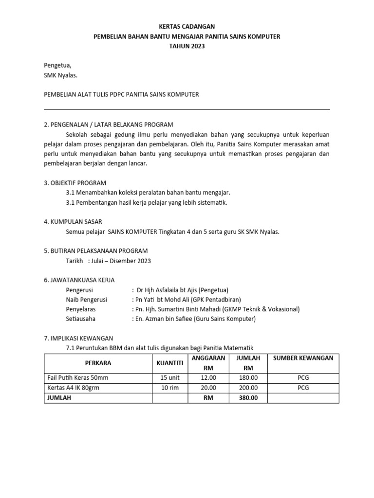 Kertas Kerja Pembelian Kertas A4 | PDF
