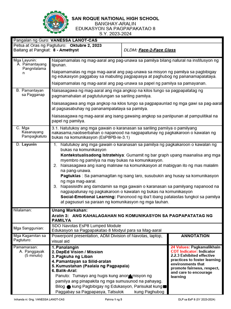 EsP8 Lesson Plan For Module 3 Quarter 1 | PDF