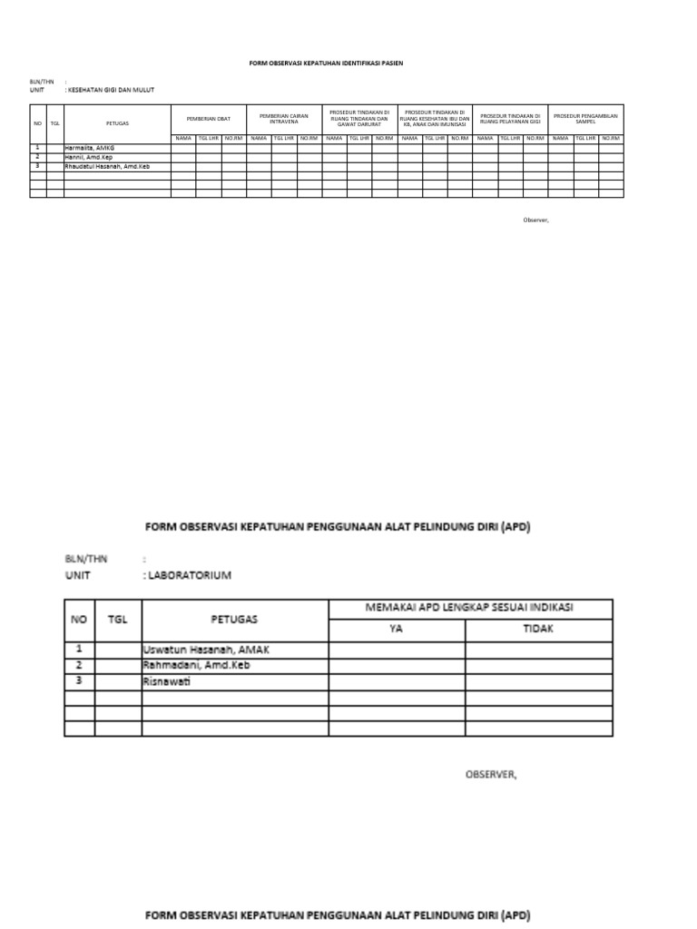Form Kepatuhan Penggunaan Apd | PDF