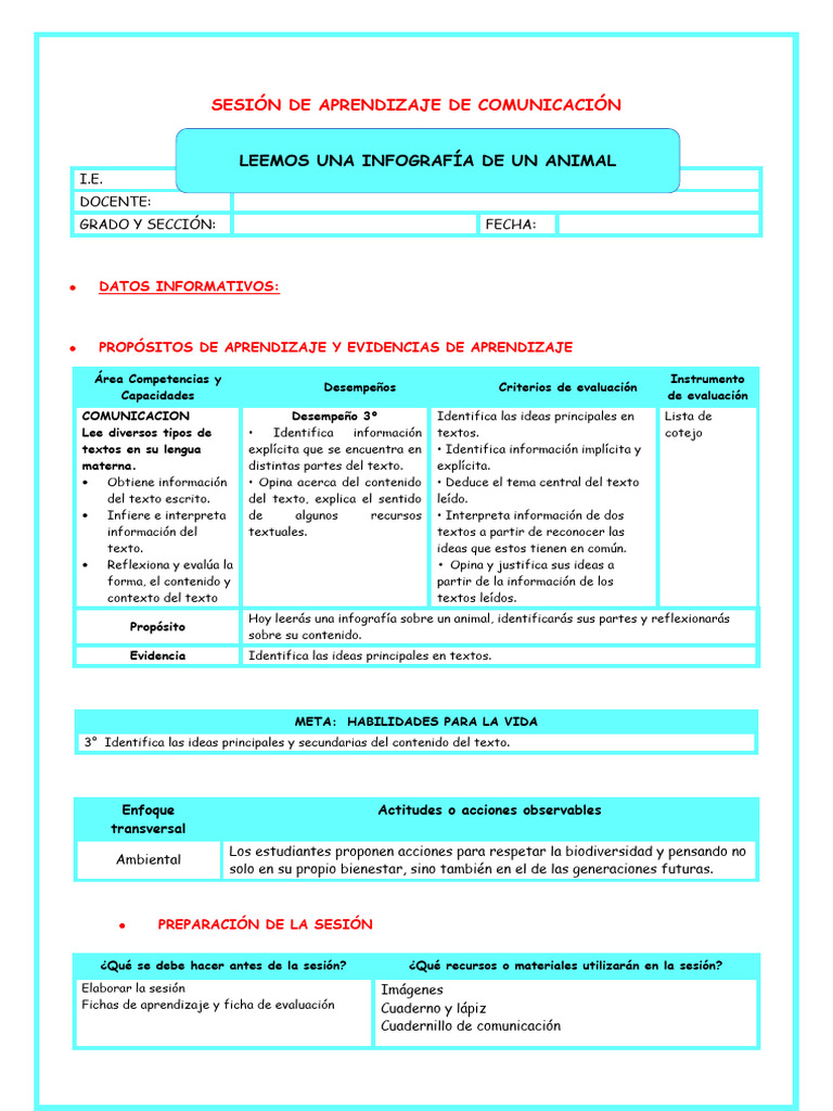 3° Ses Comu Lun 2 Leemos Infografía de Un Animal 965727764 Yessenia Carrasco | PDF