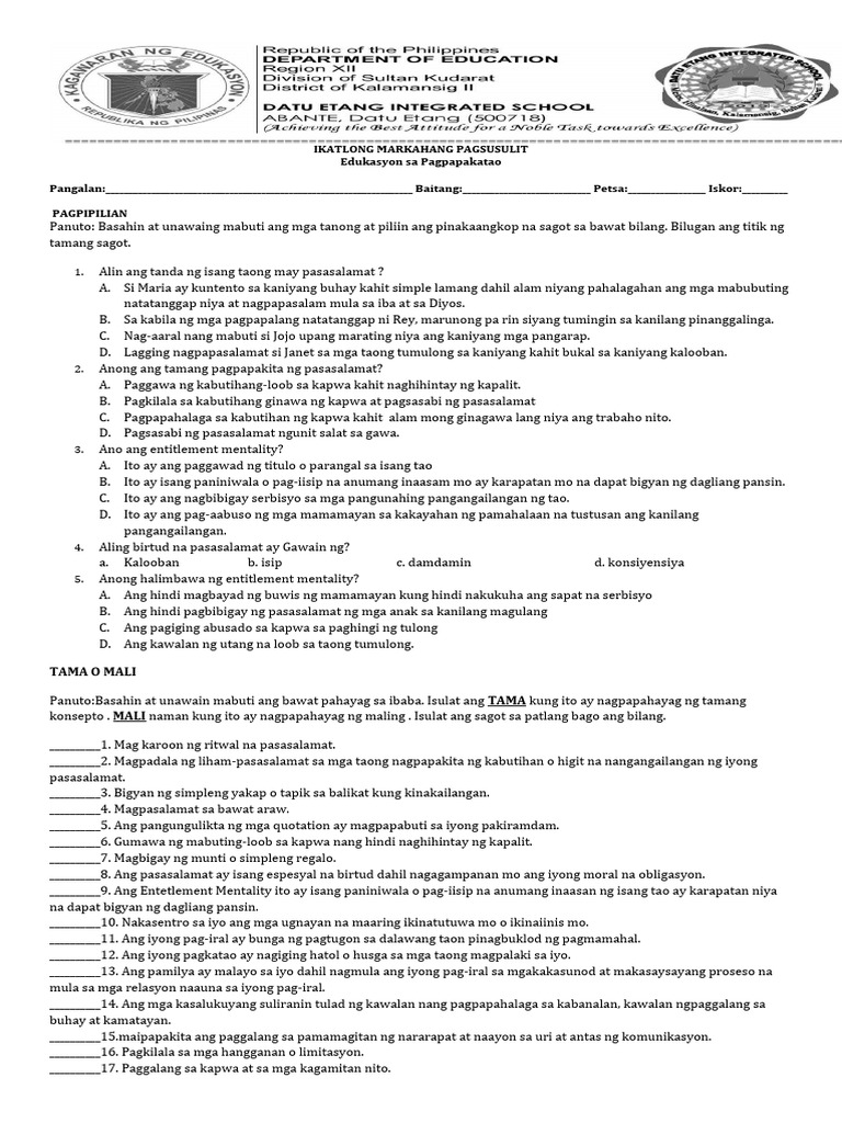 ESp8 Pagsusulit | PDF