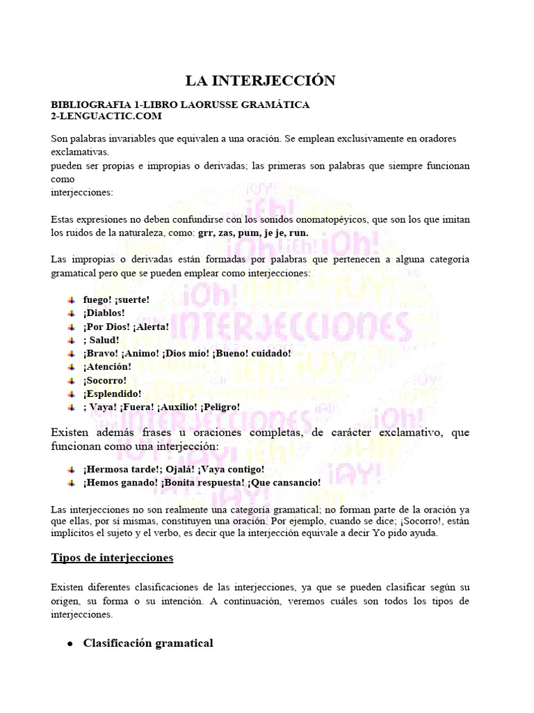 La Interjeccion | PDF | Artes del Lenguaje y Comunicación | Estudios de ...