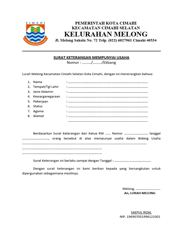 Surat Pemerintah Kota Cimahi | PDF