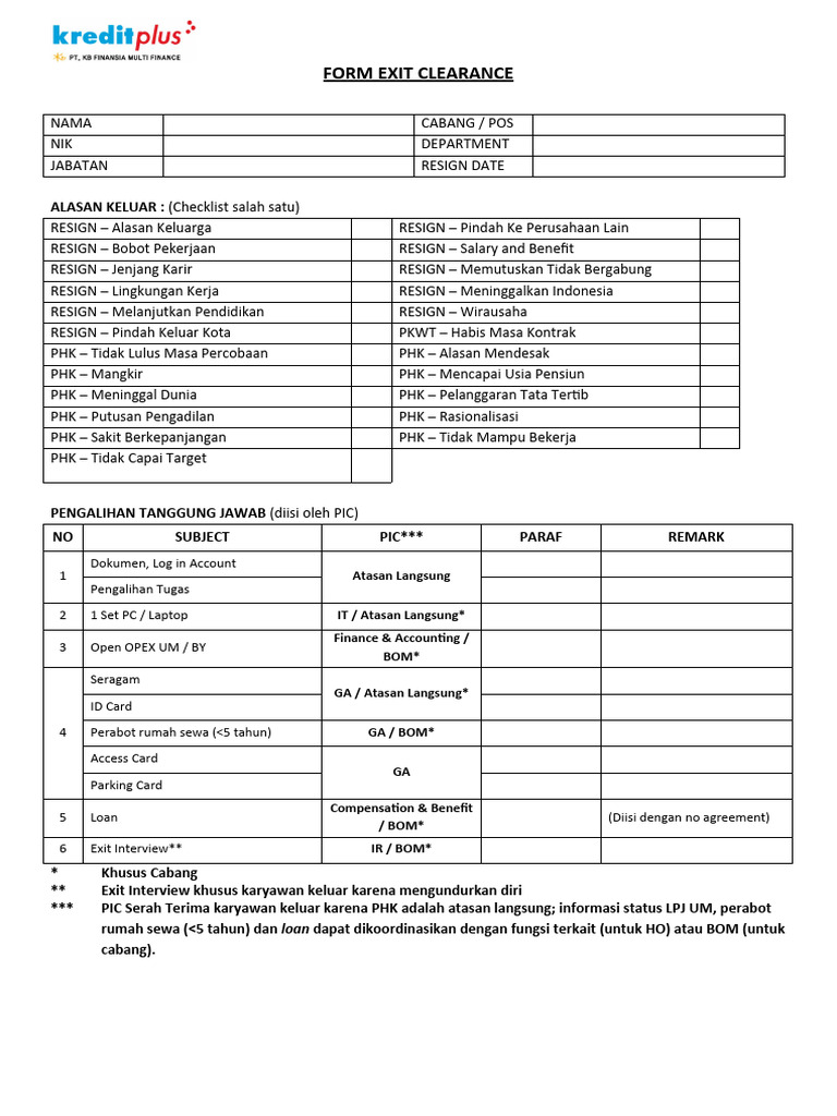 Form Exit Clearance | PDF