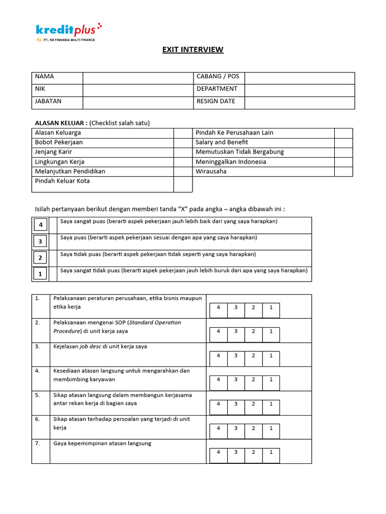 Form Exit Interview 2023 | PDF | Karier & Perkembangan