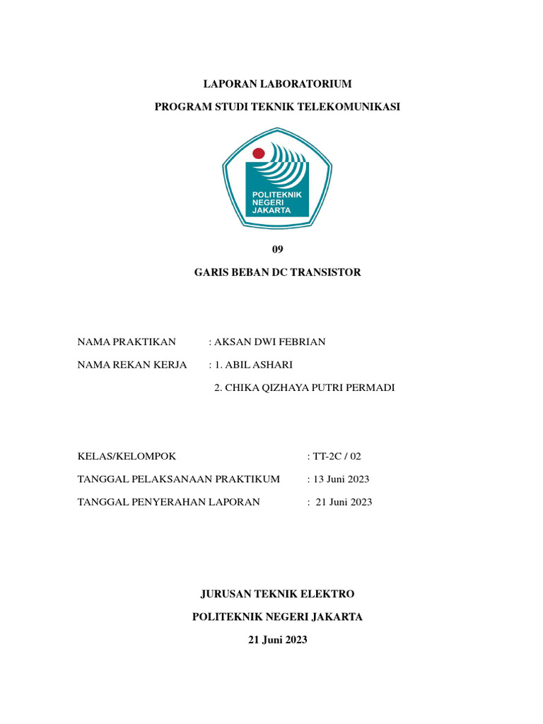 GARIS BEBAN DC TRANSISTOR 09 Kel02 Tt2c Aksan Dwi Febrian | PDF