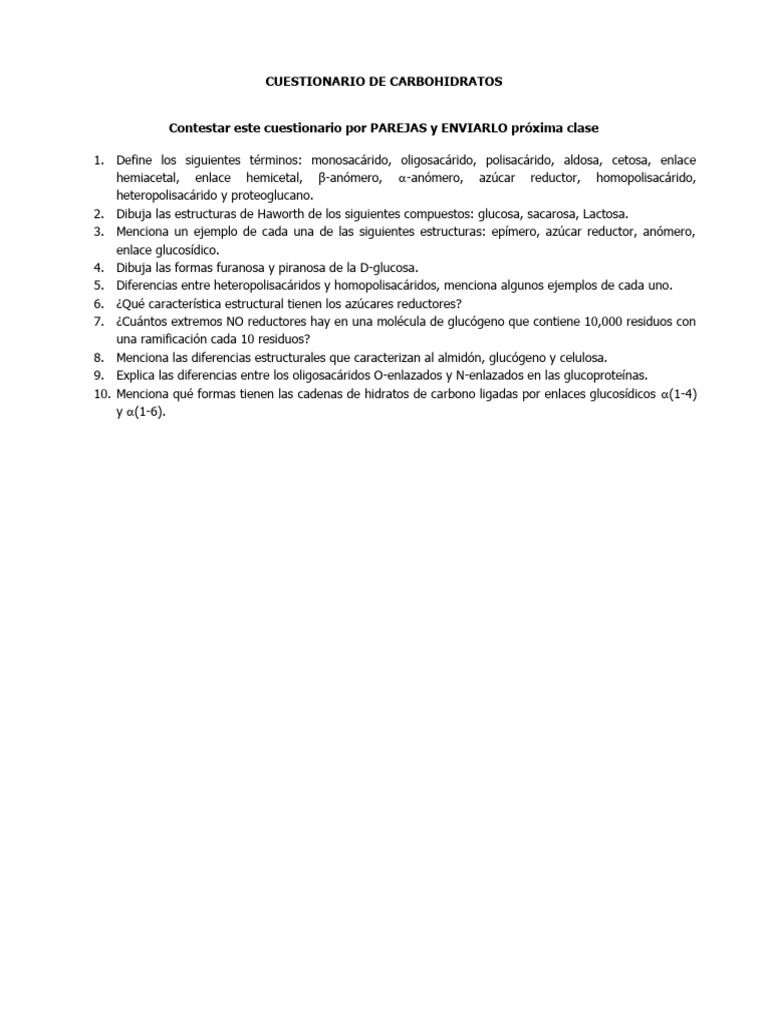 Cuestionario de Carbohidratos 2023B | PDF