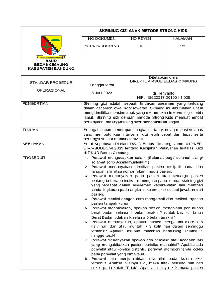 002 SPO SKRINING GIZI ANAK METODE STRONG KIDS | PDF