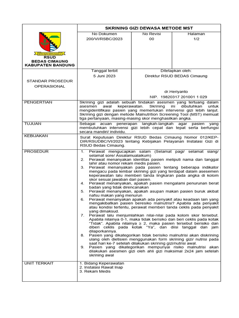 001 Spo Skrining Gizi Dewasa Metode MST | PDF
