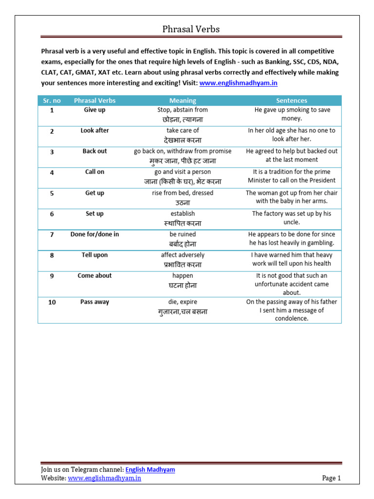 Phrasal Verbs Sheet 17 | Download Free PDF | Languages | Foreign ...