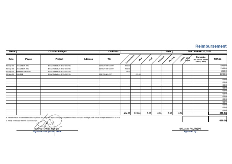 Reimbursement - September 31 2023 | PDF