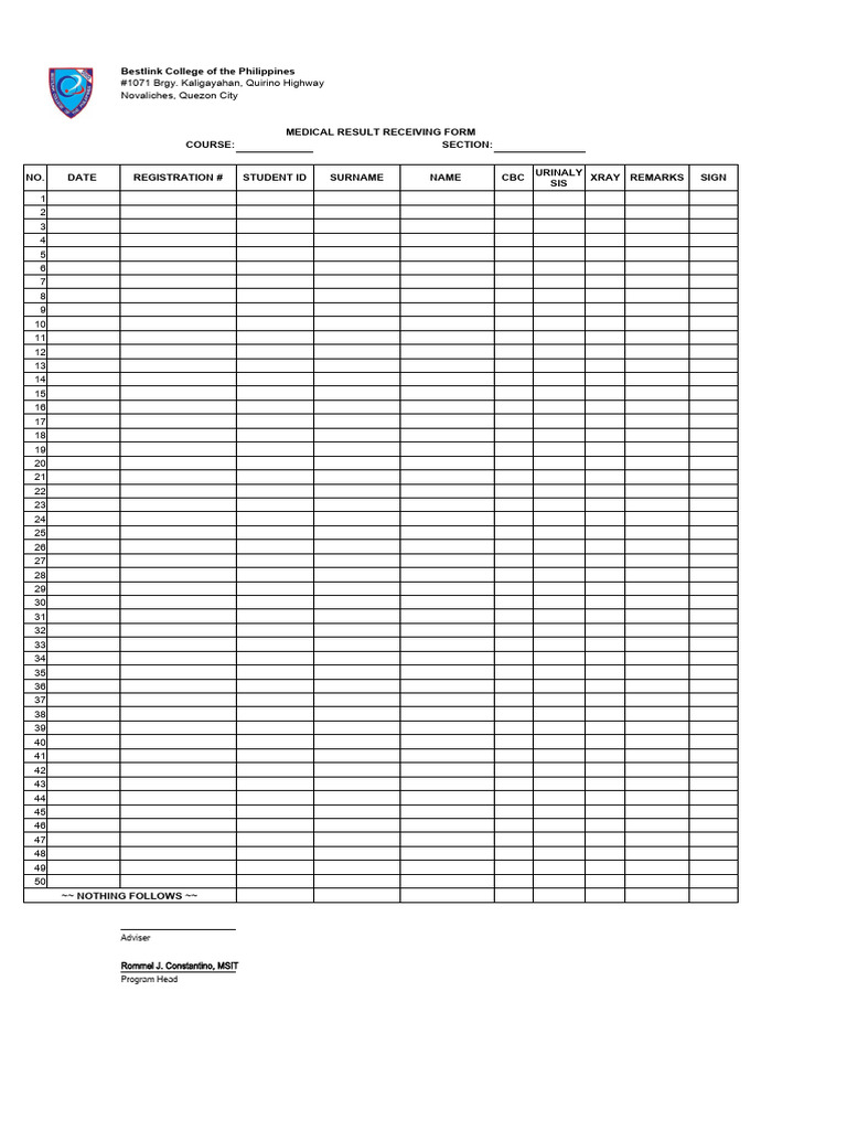 Medical Result Receiving Form | PDF