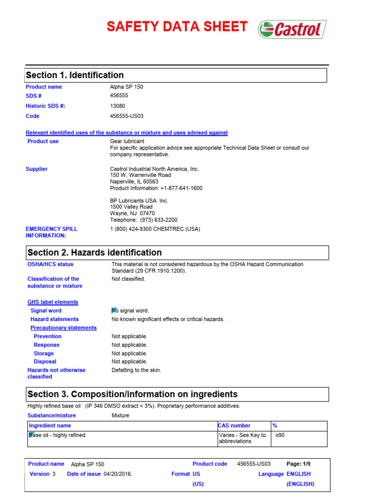Alpha-SP-150-sds Gear Lubricants | PDF | Wellness | Science & Mathematics