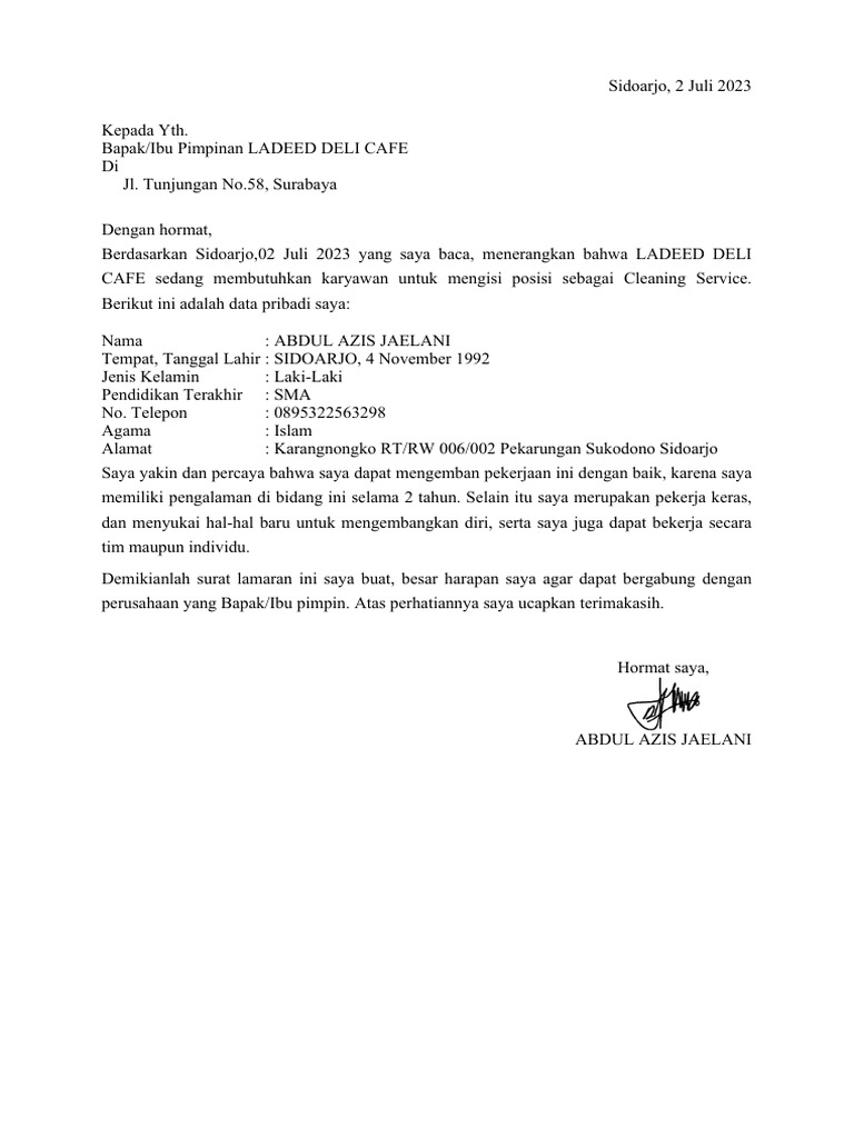 Lamaran Kerja Ladeed Deli Cafe Pdf