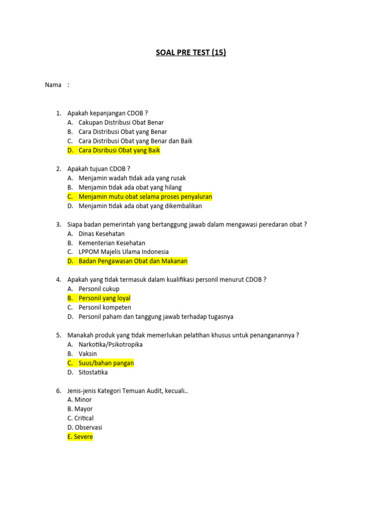 Soal Pre Test | PDF