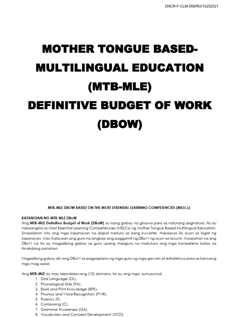Mtb-Mle English Dbow | PDF
