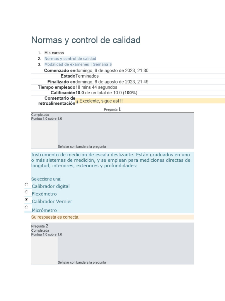 Normas y Control de Calidad Semana 5 | PDF
