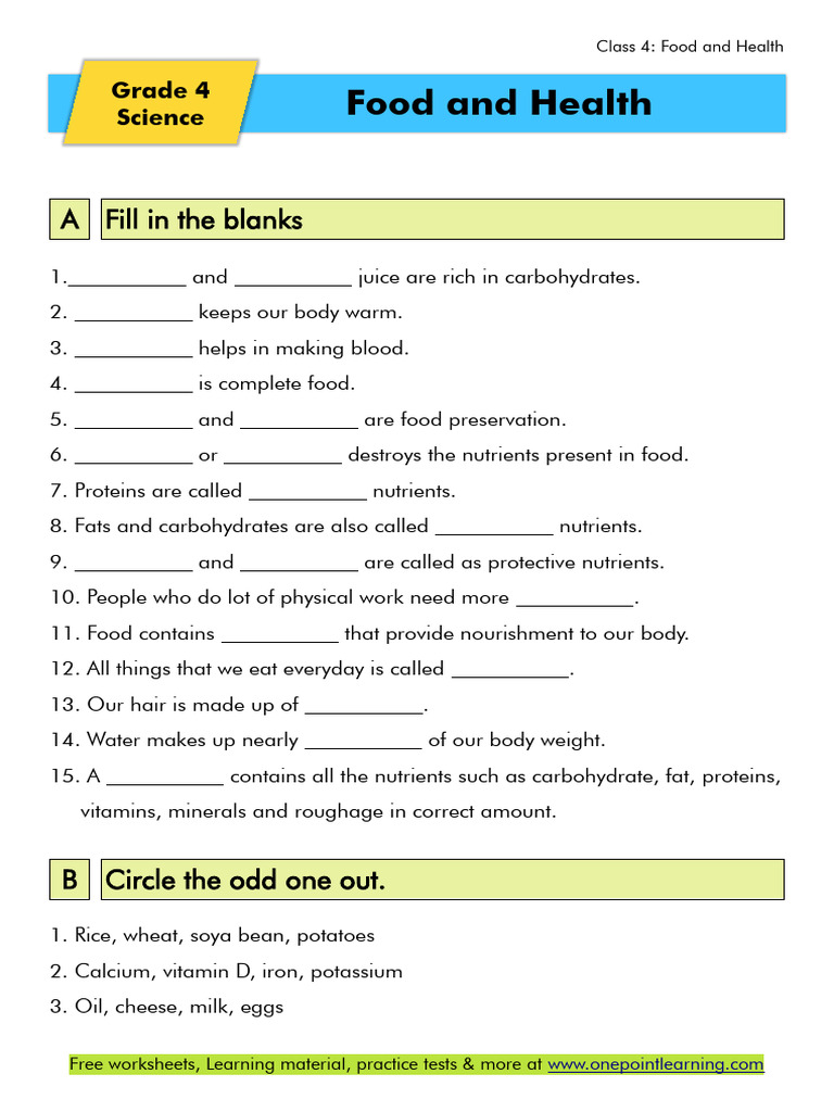 Food and Health Class 4 | PDF | Wellness