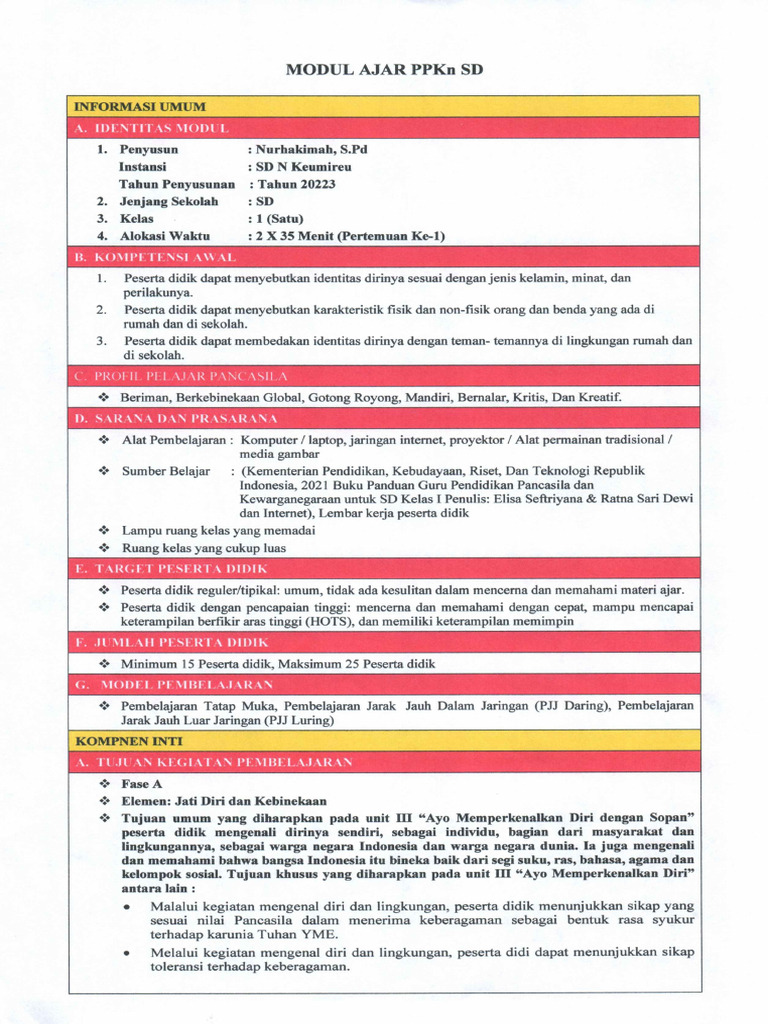Modul PKN Kelas 1 Bab 3 | PDF