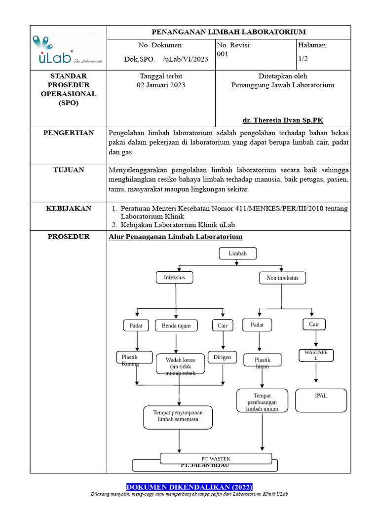 SPO Penanganan Limbah Laboratorium | PDF